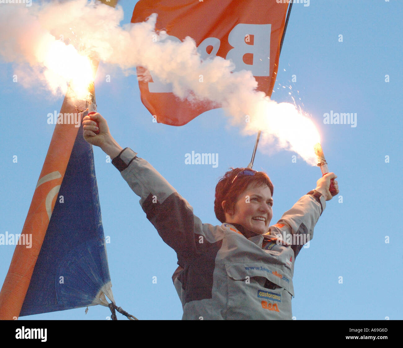 Ellen MacArthur Celebrates round the world record Stock Photo - Alamy