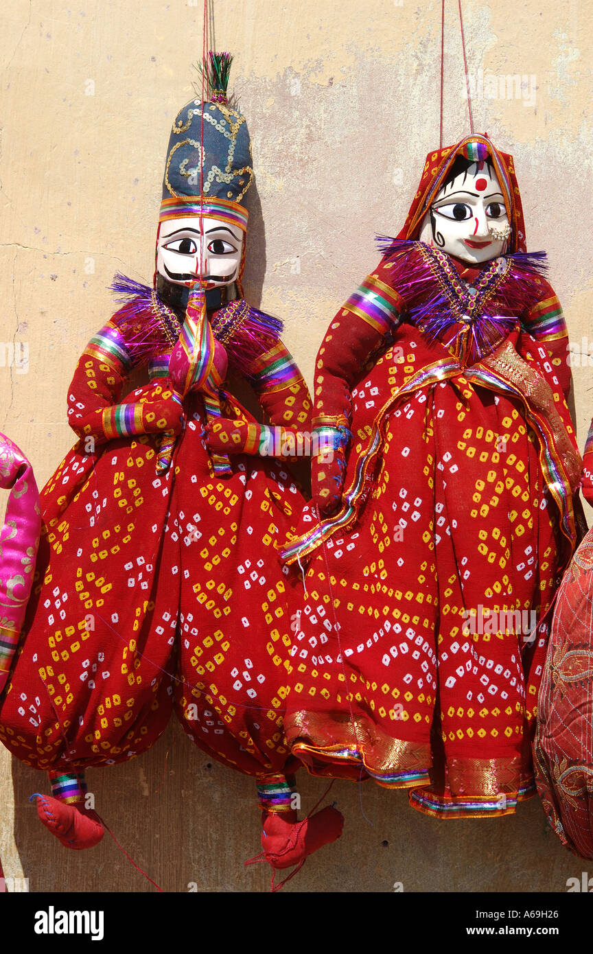 Hindu puppets hanging outside stall in Amber Fort Rajasthan Stock Photo ...