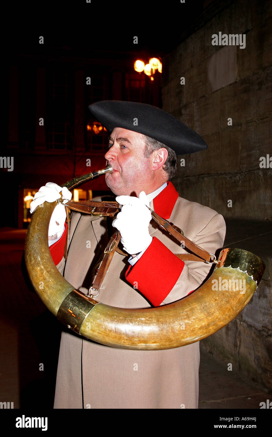 UK Yorkshire Ripon City Hornblower Alan Oliver setting the watch Stock ...