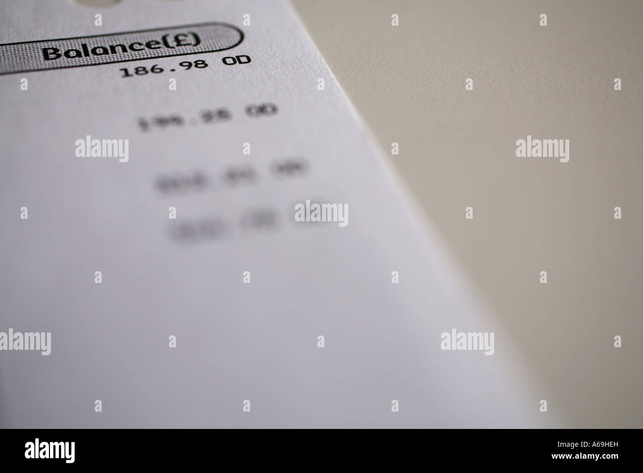 Close up of overdrawn UK bank statement Stock Photo - Alamy