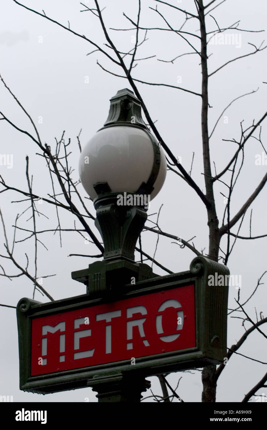 metro train sign paris in winter Stock Photo - Alamy