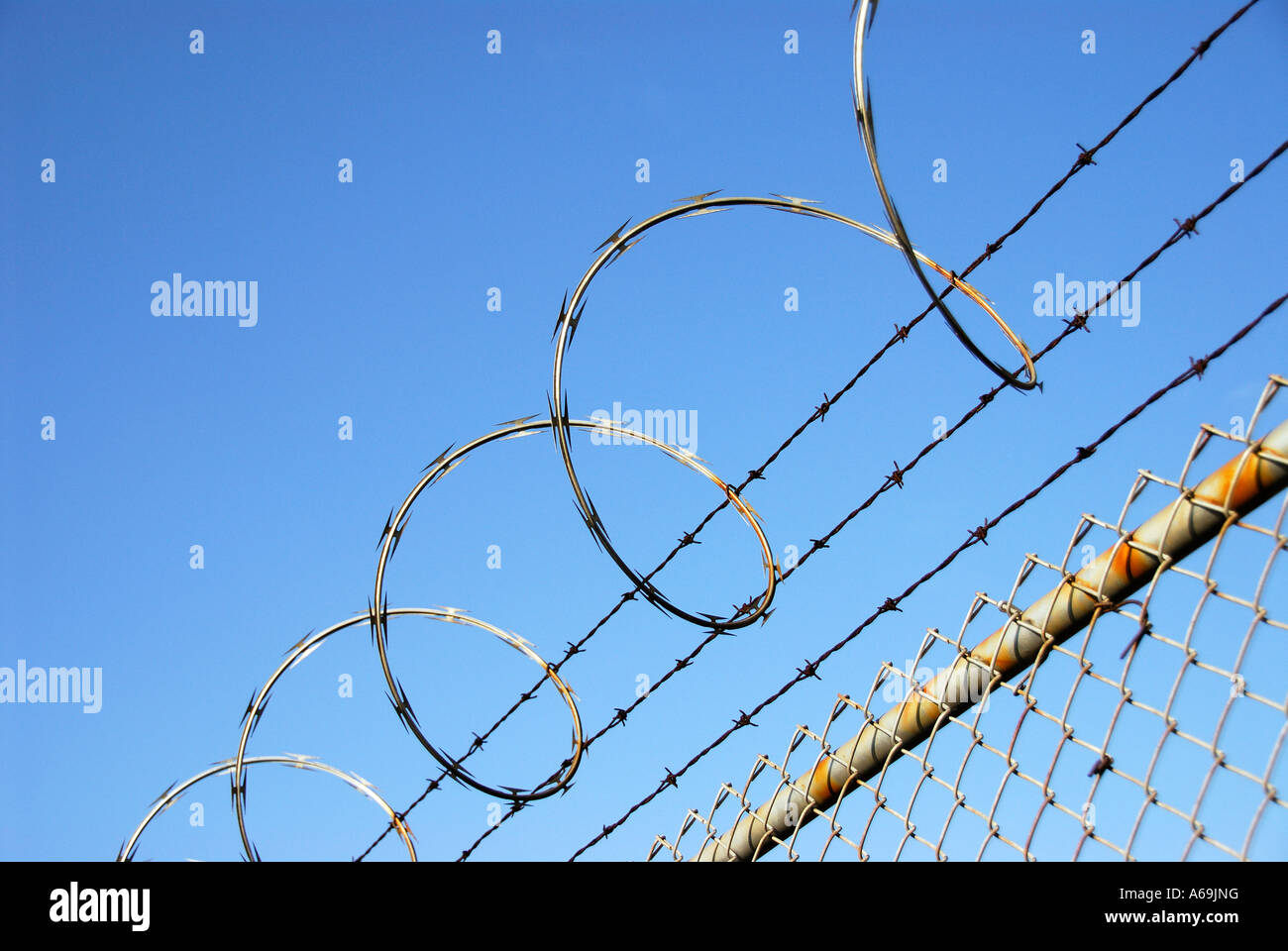 "Top of "razor wire" and "barbed wire" security fence Stock Photo - Alamy