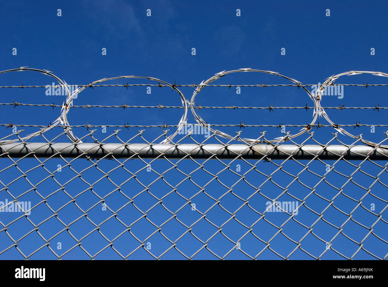 "Top of "razor wire" and "barbed wire" security fence Stock Photo - Alamy