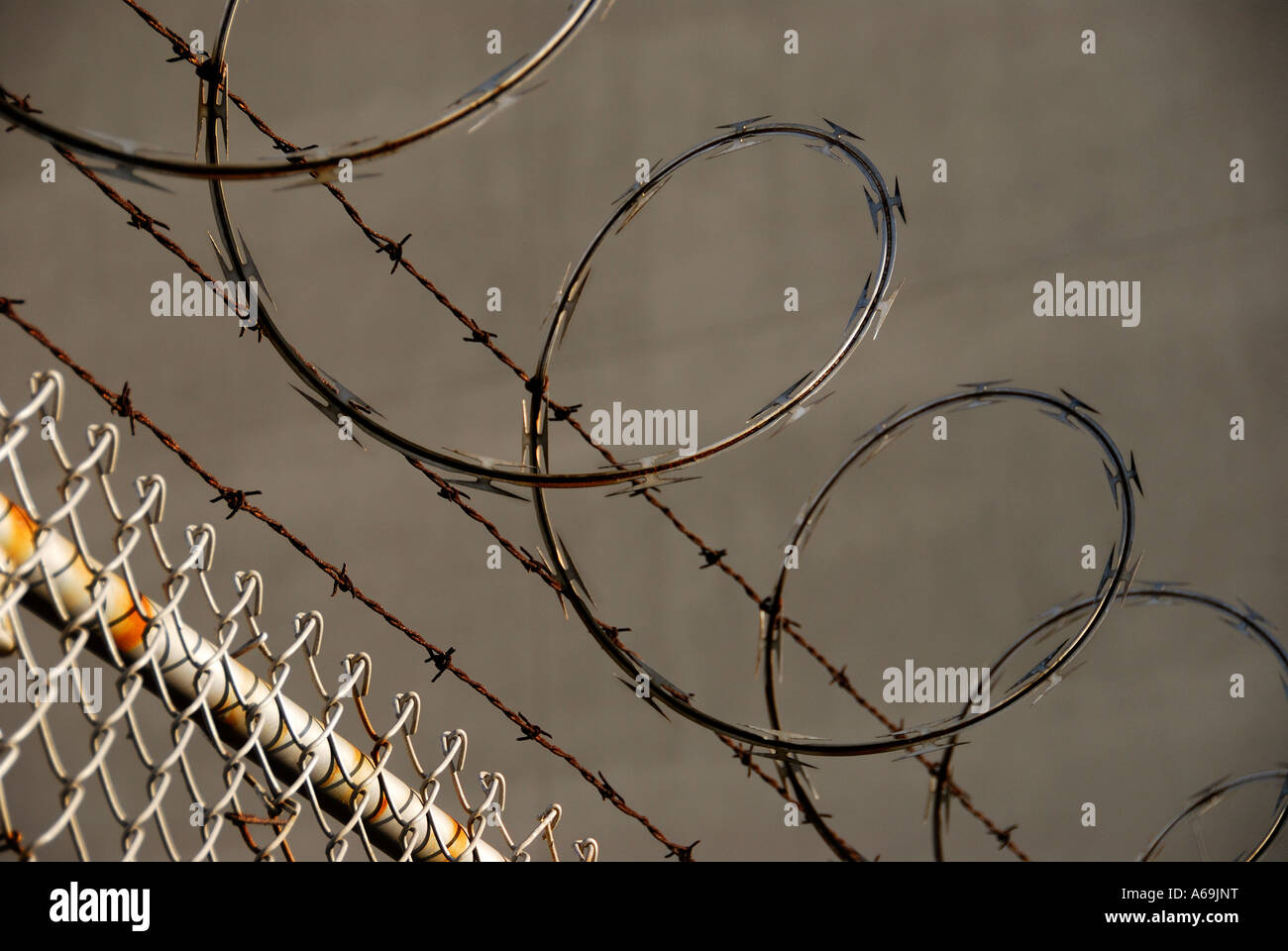 "Top of "razor wire" and "barbed wire" security fence Stock Photo - Alamy