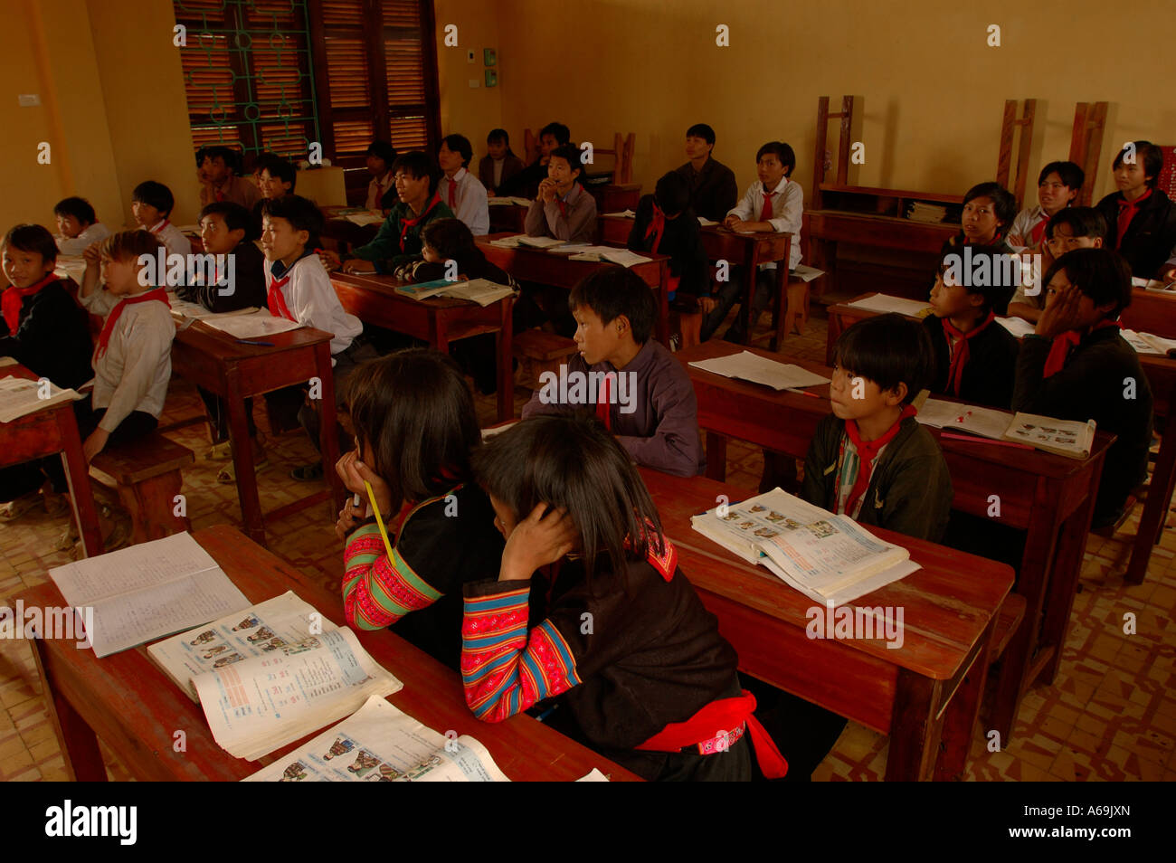 Blue Hmong indigenous children study in the small school of Satong, Lai ...