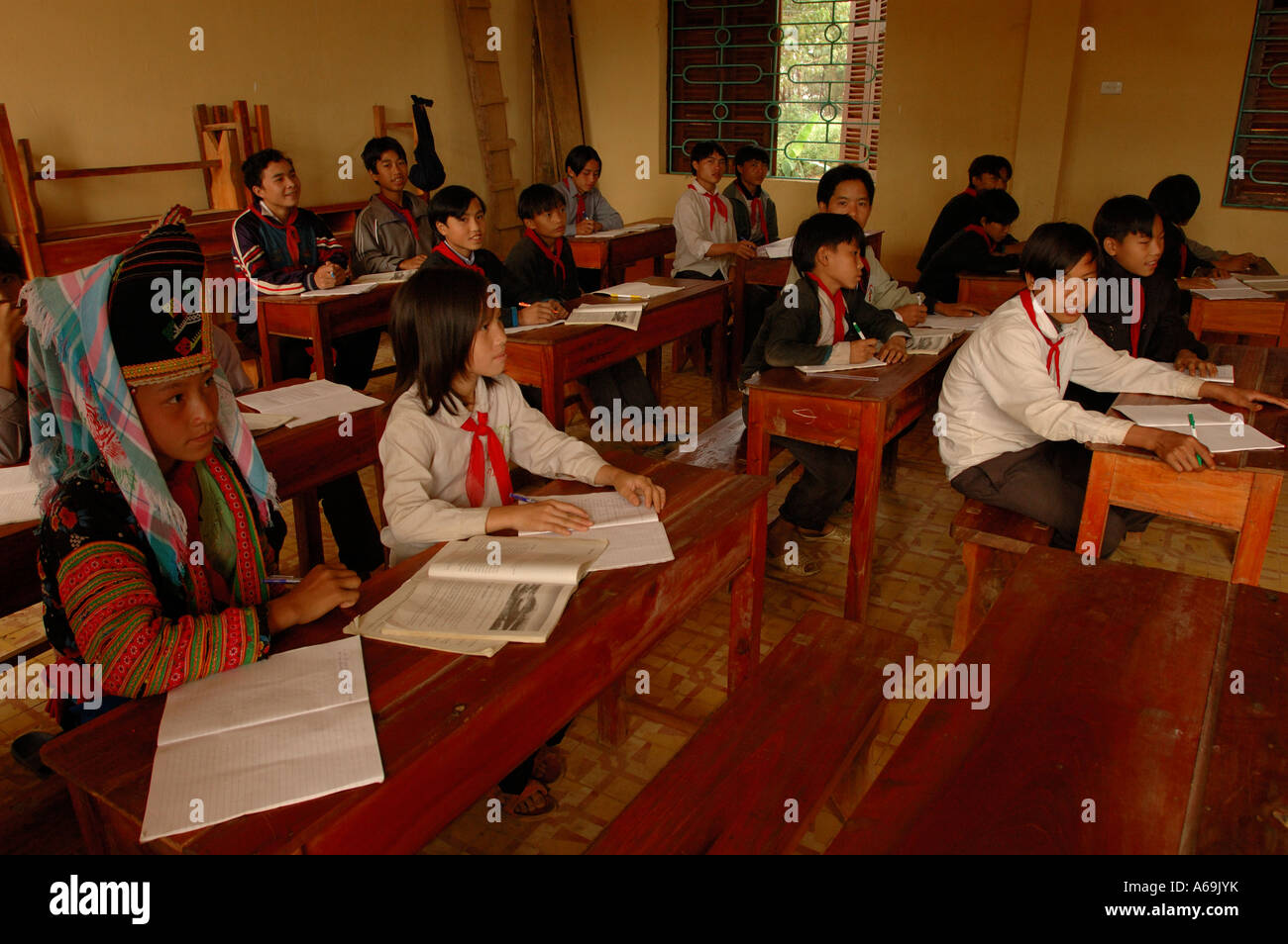 Blue Hmong indigenous children study in the small school of Satong, Lai ...