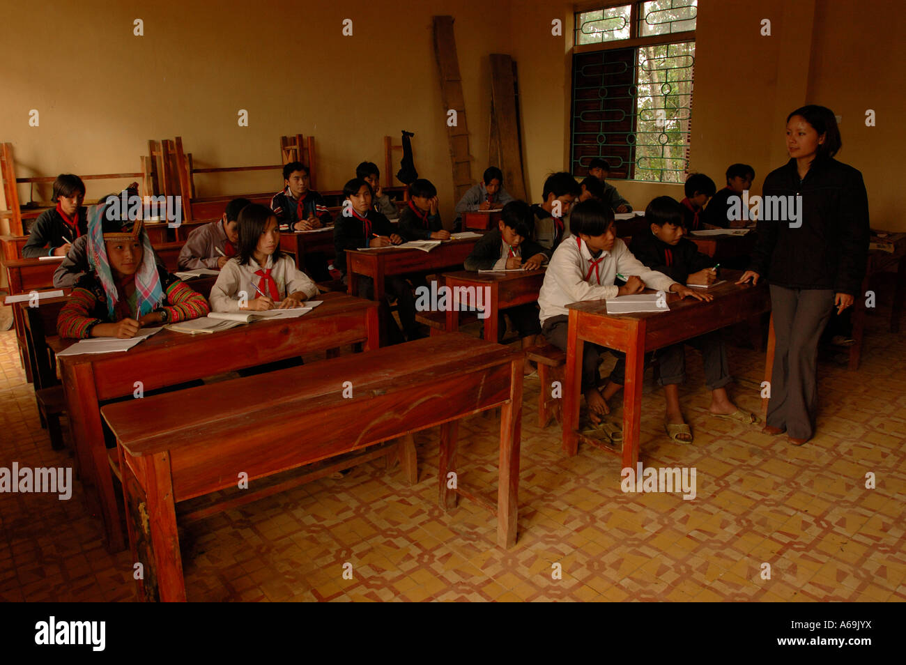 Blue Hmong indigenous children study in the small school of Satong, Lai ...