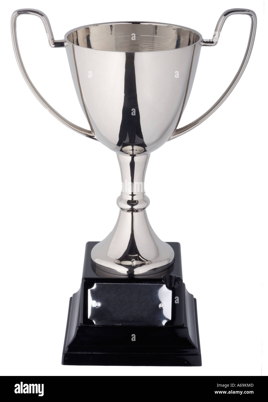 Silver cup prize trophy with handles on a black plinth Stock Photo - Alamy