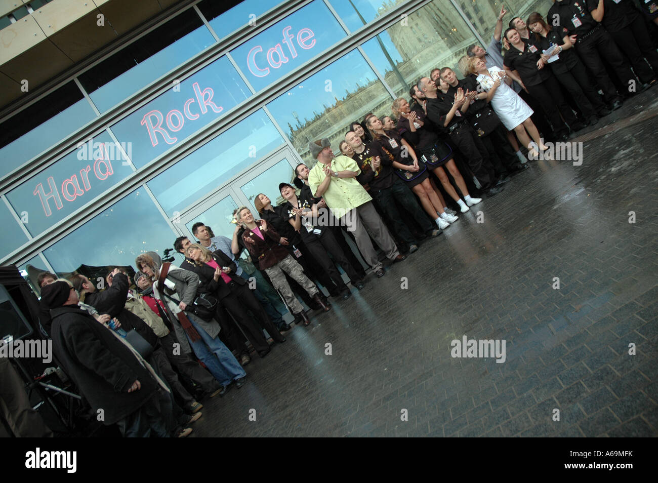 Hard Rock Cafe workers during Opening day of first restaurant in Warsaw ...