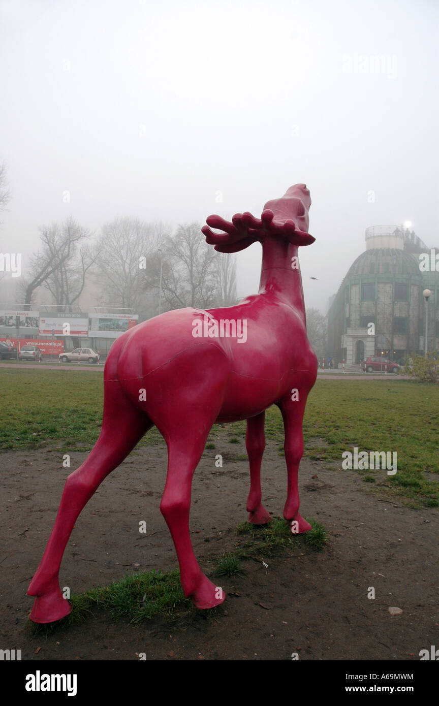 Fantasy figure of pink fawn modern art in Warsaw, Poland Stock Photo ...