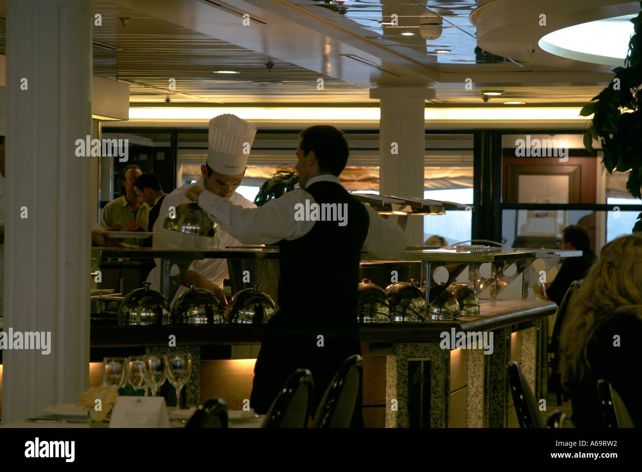 Waiter and Chef in the Restaurant of the Ferry Bretagne Brittany ...