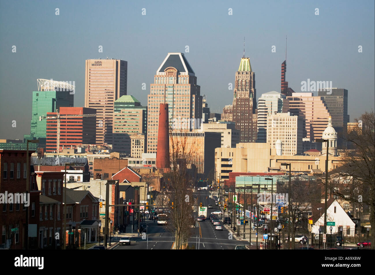 Skyline of Baltimore Maryland including Phoenix Shot Tower in ...