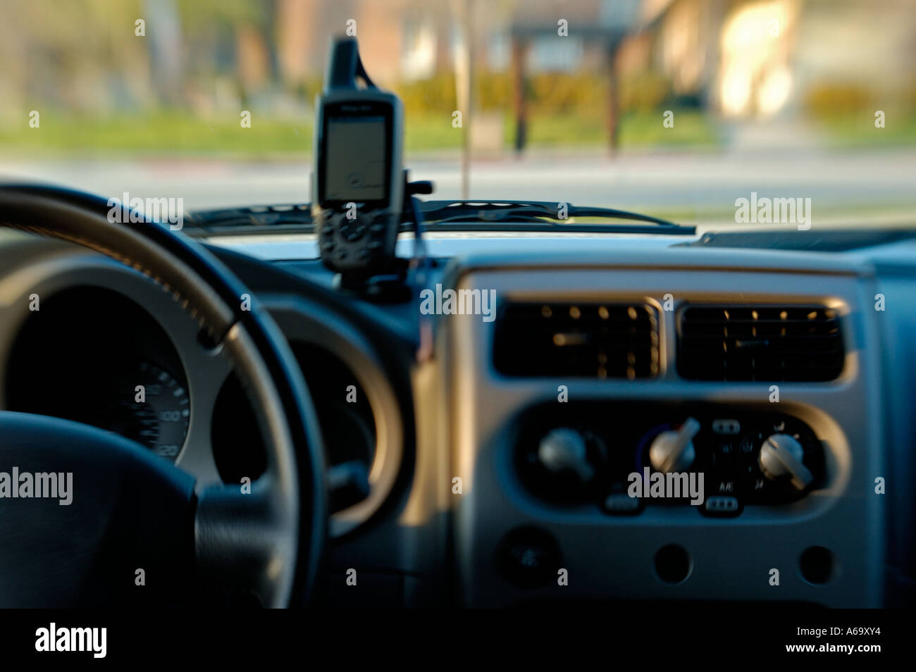 Color screen GPS unit mounted on dashboard of SUV vehicle Stock Photo ...