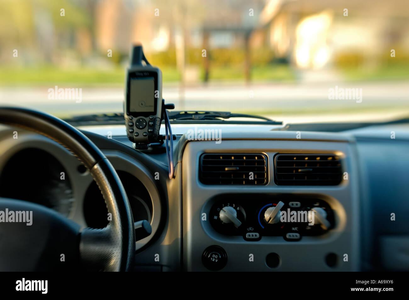 Color screen GPS unit mounted on dashboard of SUV vehicle Stock Photo ...