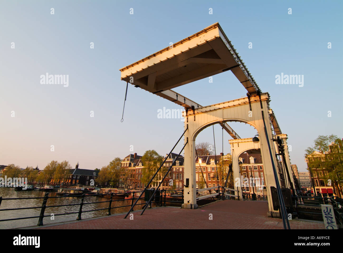 Magere brug or the Skinny bridge double drawbridge spanning the river ...