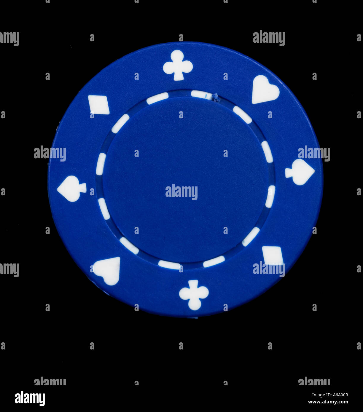 blue poker chip head on on a black background Stock Photo - Alamy