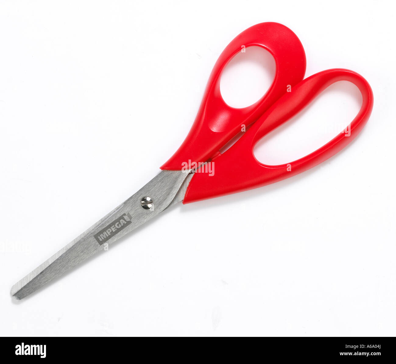 scissors, closed with a red handle on a white background Stock Photo ...