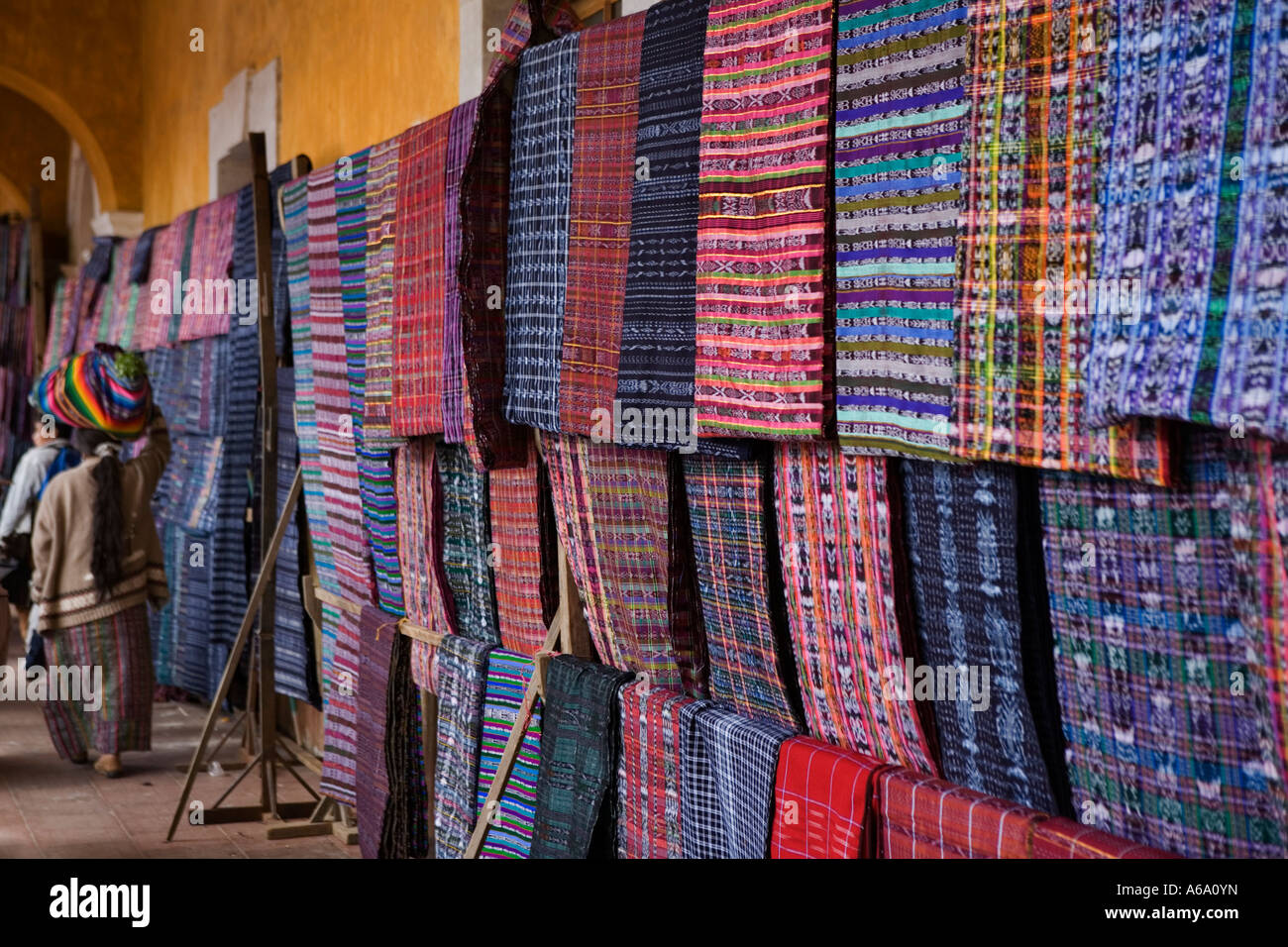 Colorful weaving rugs for sale Sunday market Momostenango Guatemala ...
