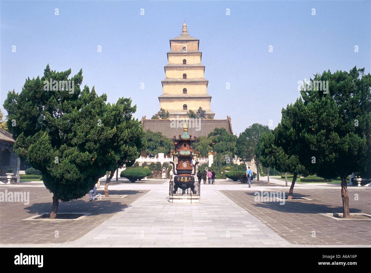 China, Shaanxi, Xi'an, Great Goose Pagoda (Dayan Ta), incense burner in courtyard of 64-meter ...