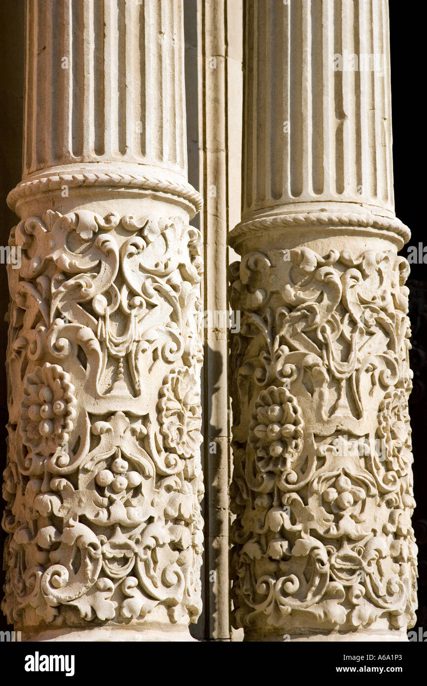 Detail of baroque columns on facade of Archbishop's palace, Seville ...