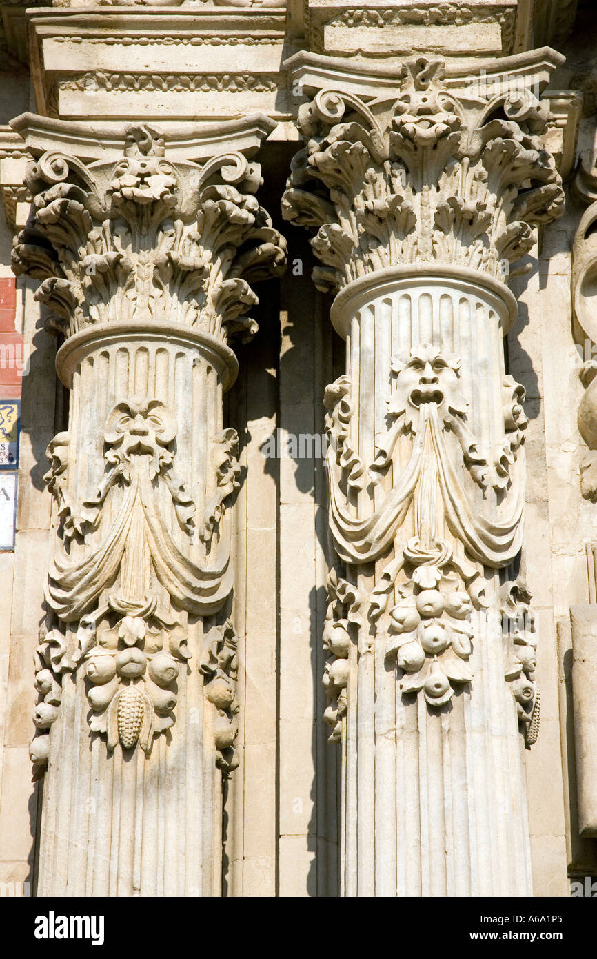 Detail of baroque columns on facade of Archbishop's palace, Seville ...