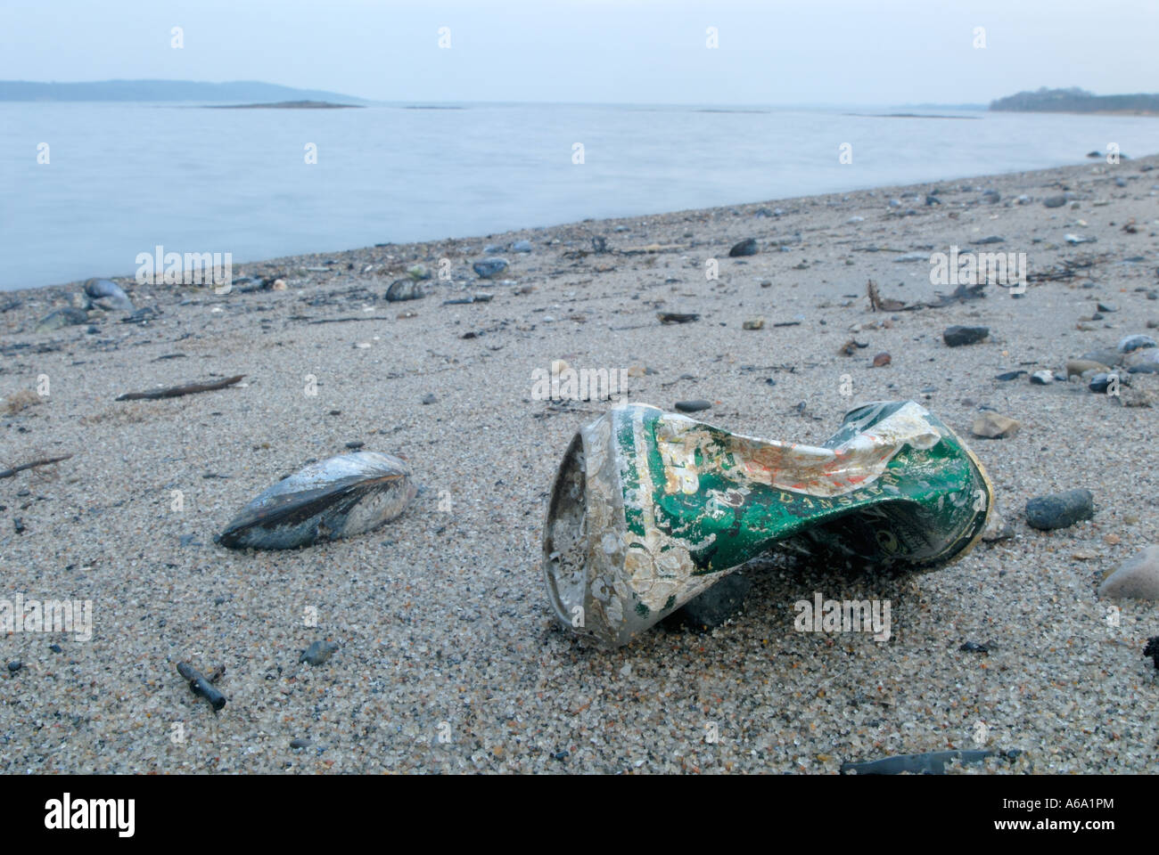 trash washed up on the shore Stock Photo - Alamy