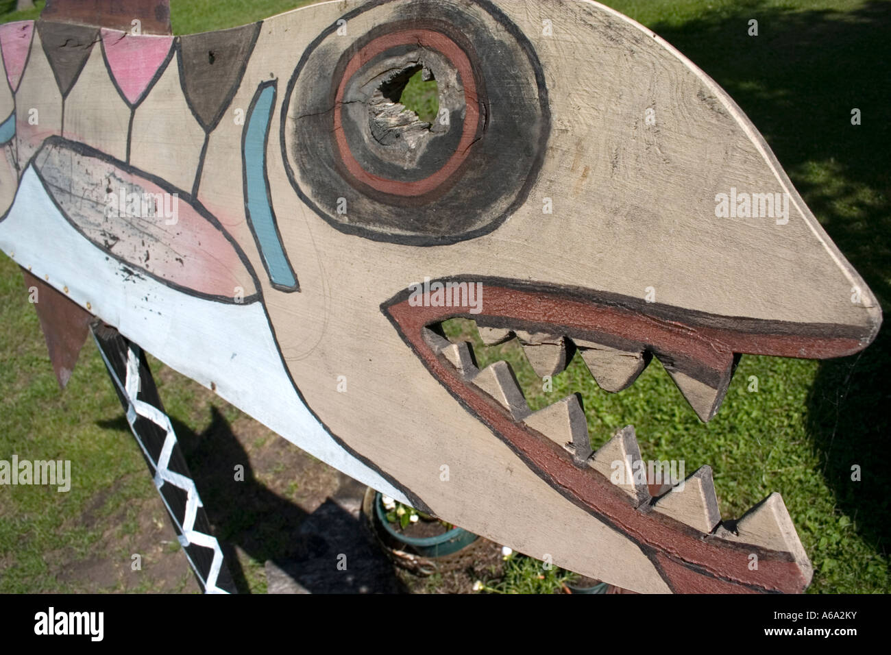 Artistic fish sculpture outside the Arthouse Gallery. "Otter Tail ...