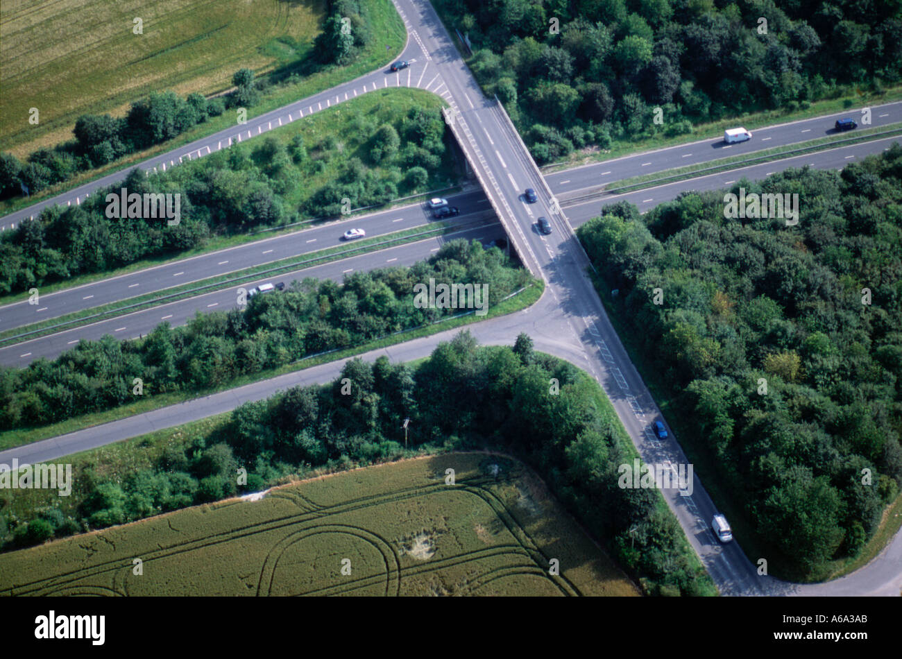 Aerial View of Major Road junction into a303 at Wiltshire England UK ...