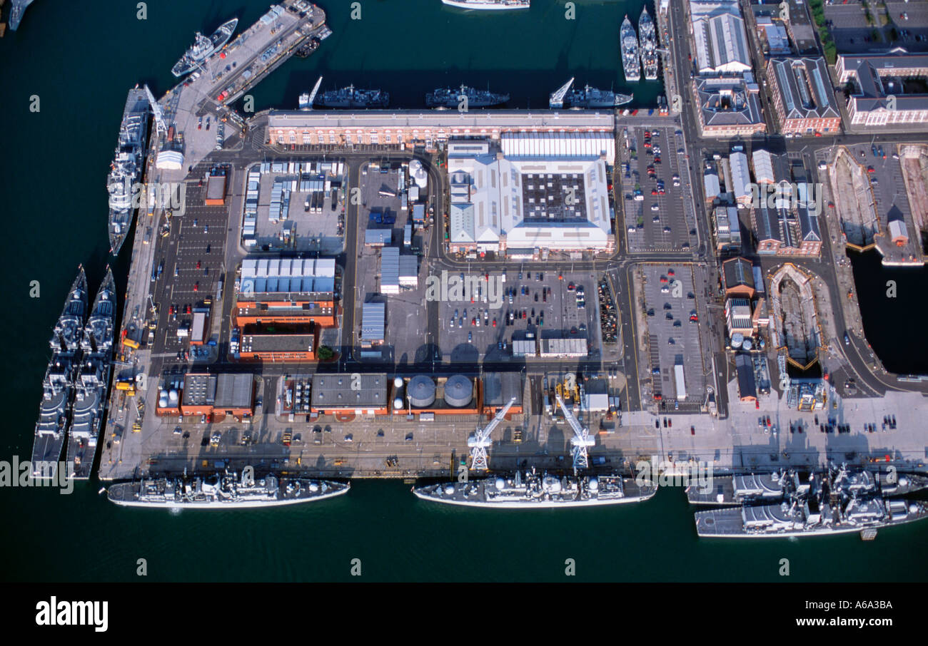 Aerial View of British Naval Base Portsmouth UK showing Type 23 ...