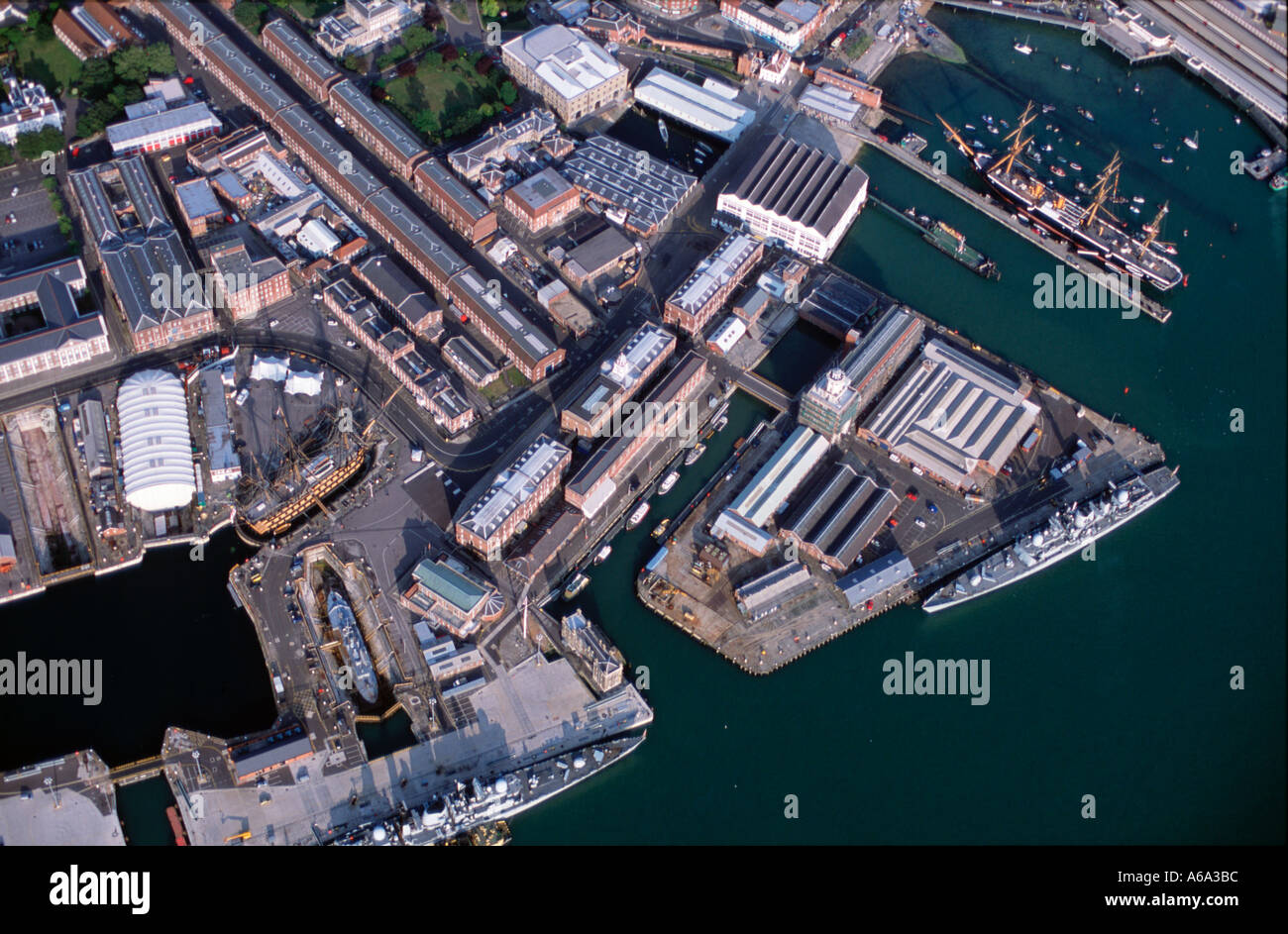 Aerial View of British Naval Base Portsmouth UK shwoing HMS Victory HMS ...
