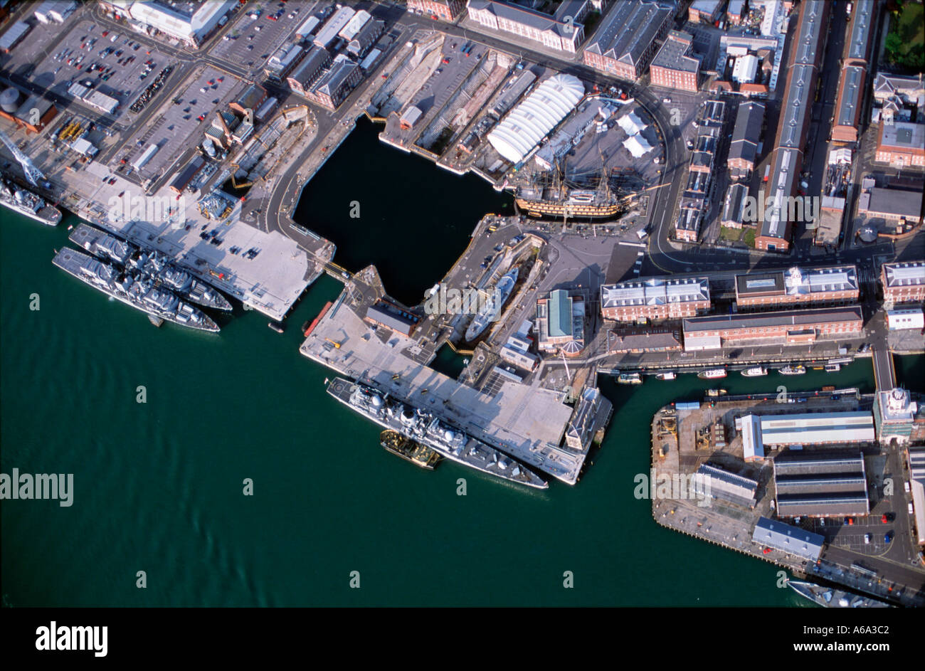 Aerial View Of British Naval Base Portsmouth Uk Showing Hms Victory And