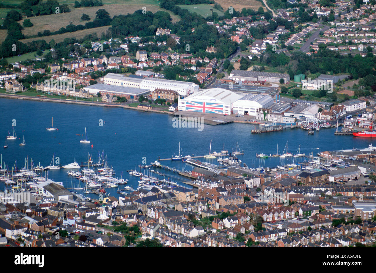 Aerial View of Cowes Harbour Isle of Wight Hampshire UK showing old ...