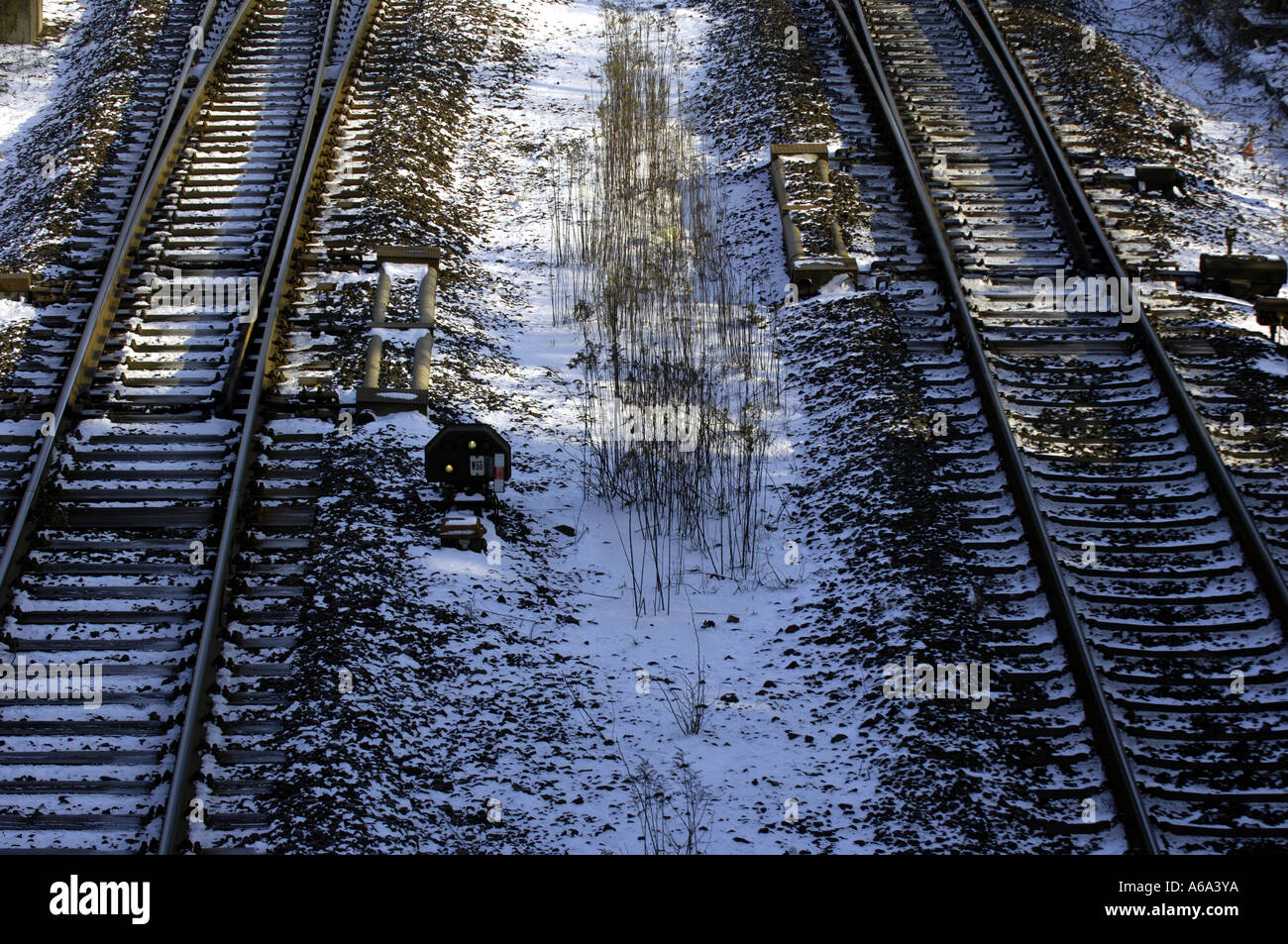 winter snow railway tracks line rail deutschebahn wintry cold Stock ...