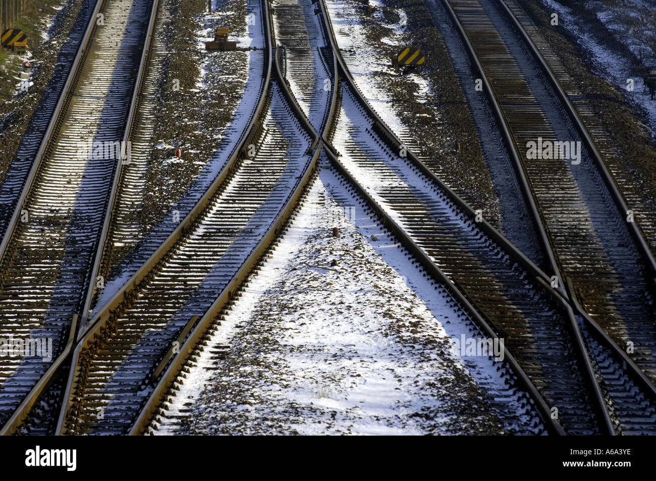 winter snow railway tracks line rail deutschebahn wintry cold Stock ...