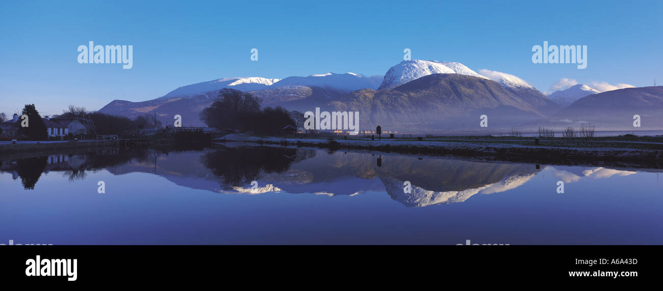 Ben Nevis from the Caledonian Canal basin at Corpach near Fort William ...