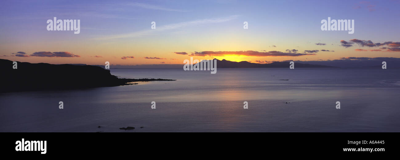 Sunset over the island of Rum from Tarskavaig Isle of Skye Scottish ...