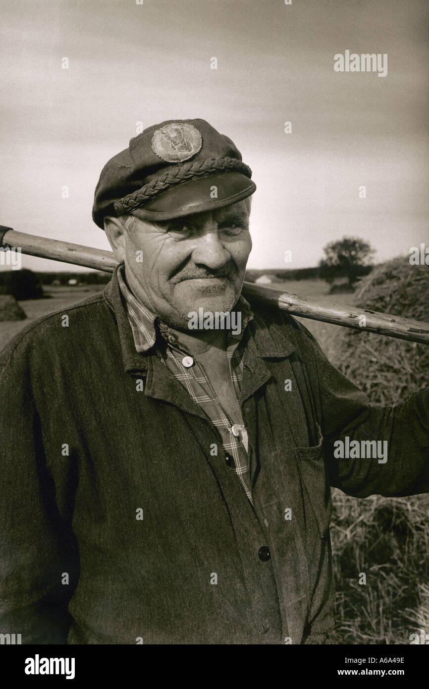 Polish farm worker black & white image looking at camera posed wearing ...
