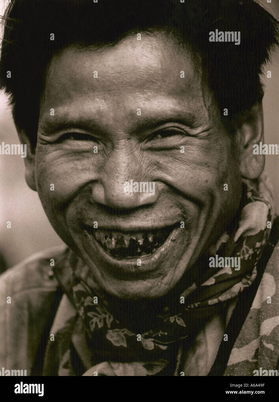 Black & white portrait of hill tribe person in North Thailand, The ...