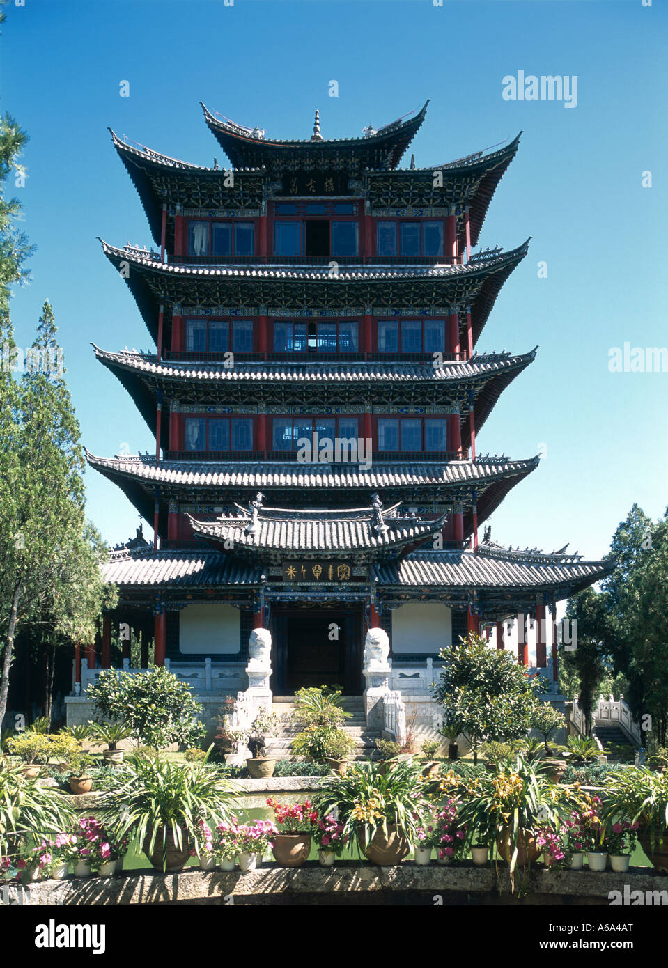 Four story edifice of 33 meter pavilion with huge wooden pillars hi-res ...