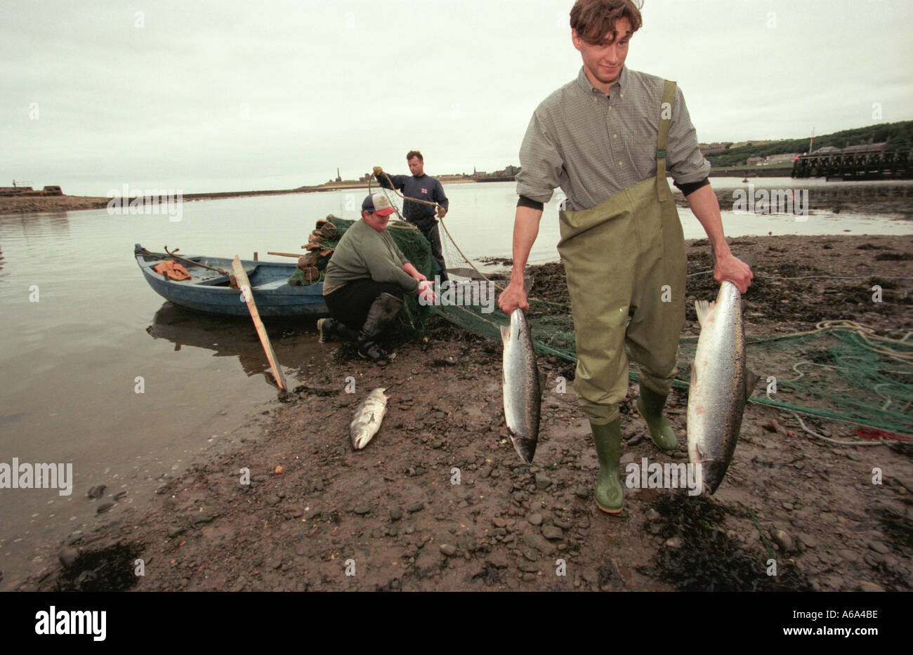 Salmon netting on English side of River Tweed at Berwick Stock Photo ...