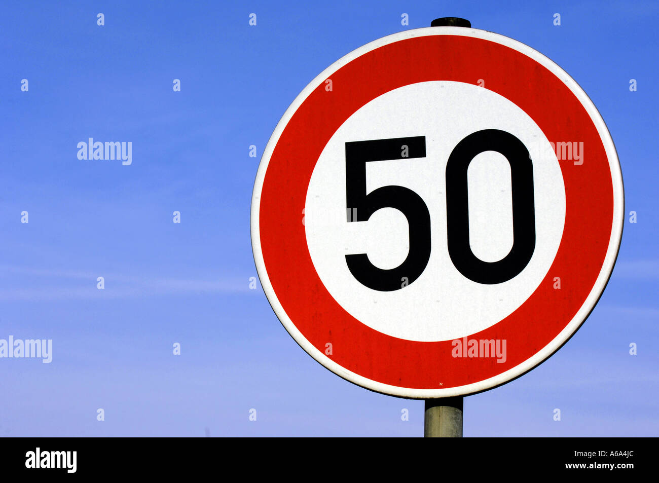 50 fifty speed limit red white black number horizontal colour color ...