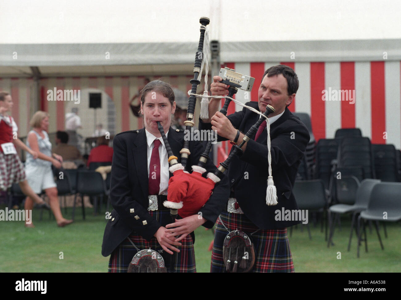 Tuning bagpipes at World Pipe Band Championships Glasgow Stock Photo ...
