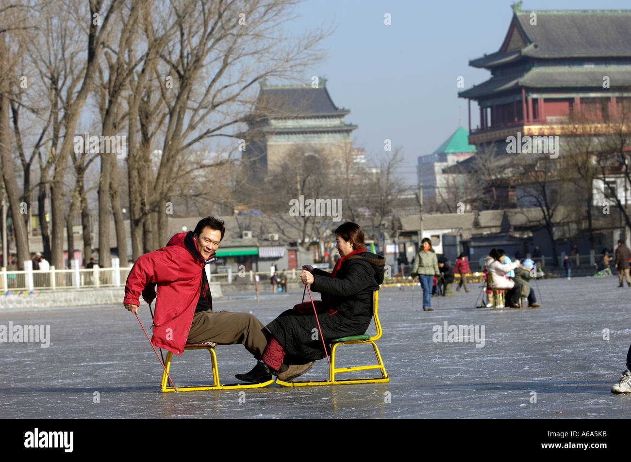 people skating at iced Shishahai lake in Beijing, China 2006 Stock ...