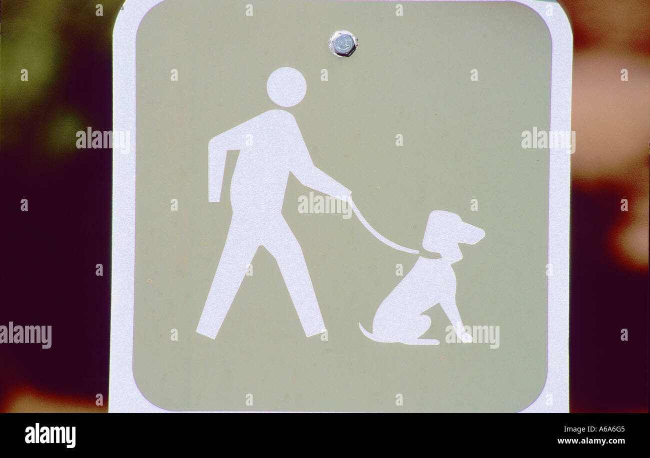 Graphical sign of man walking dog Stock Photo - Alamy