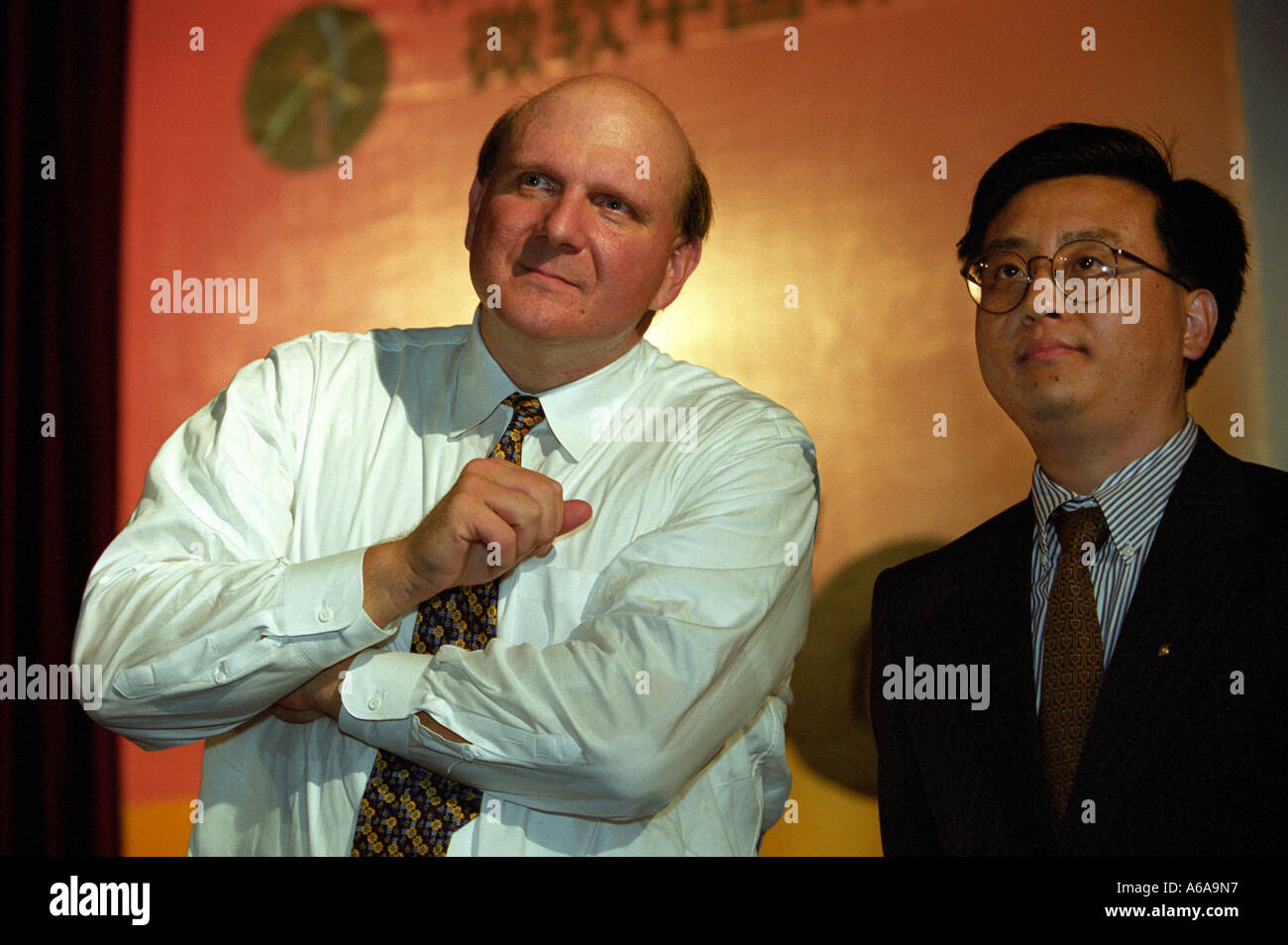 Steve Ballmer, CEO of Microsoft, with Zhang Yaqing, the President of ...
