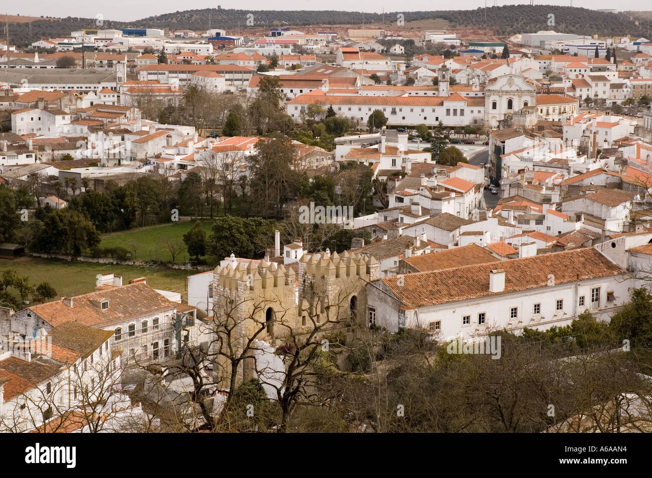 The newer lower town of Estremoz seen from the medieval hill top castle ...