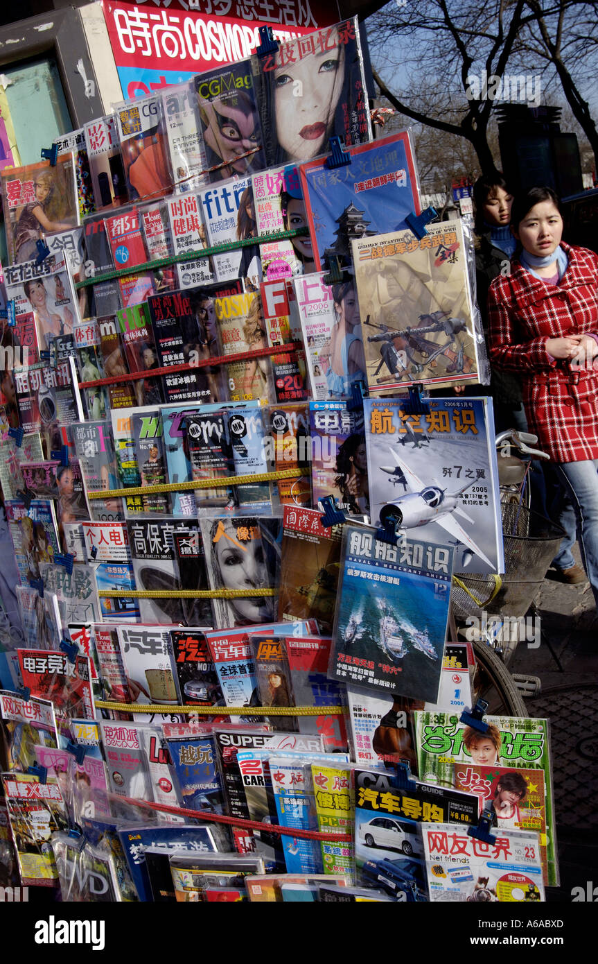 Newspapers and magazines booth in Beijing China Dec 25 2005 Stock Photo ...