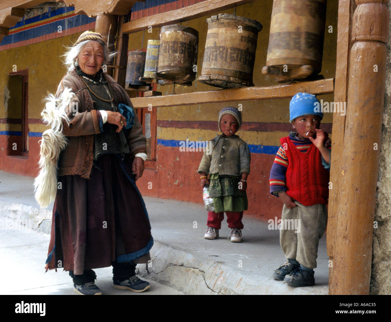 Local family at Likir Gompa Indian Himalaya Stock Photo - Alamy