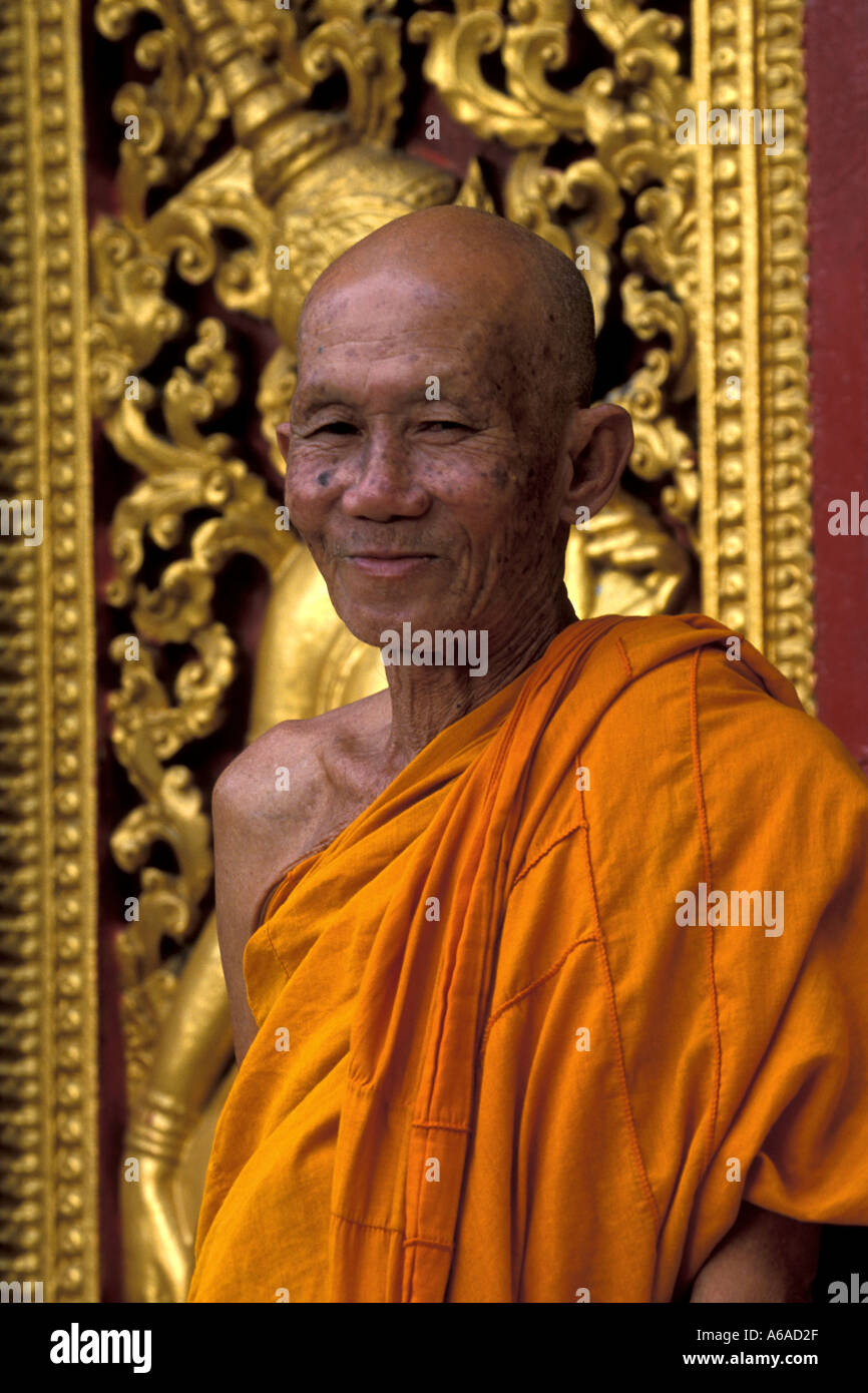 Old Monk at Wat Xiang Thong Luang Prabang Laos Stock Photo - Alamy