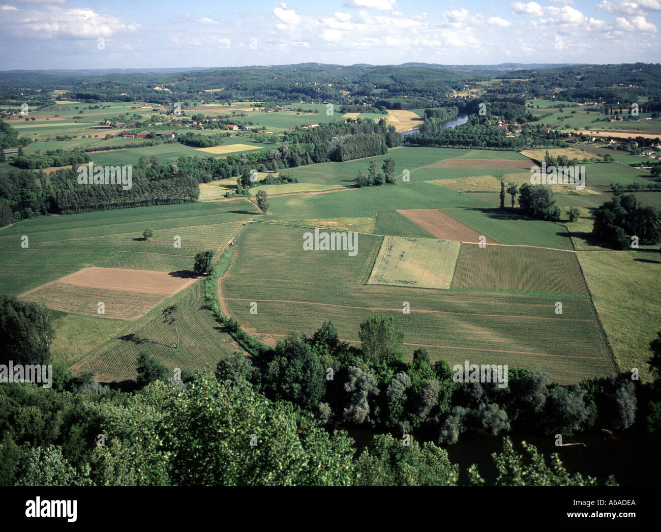 French agricultural rural countryside looking down from abovel andscape ...